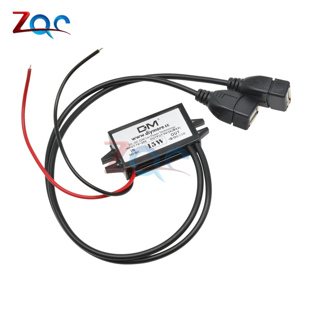Dual USB Output DC-DC Converter Regulator 15W 12V to 5V 3A Max Step ...