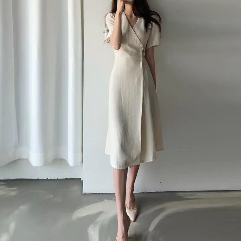 Office dress with cross flap skirt Korean style super luxurious ...