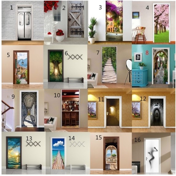 Style 3D Self-adhesive Door Stickers Home Decor DIY Poster PVC ...