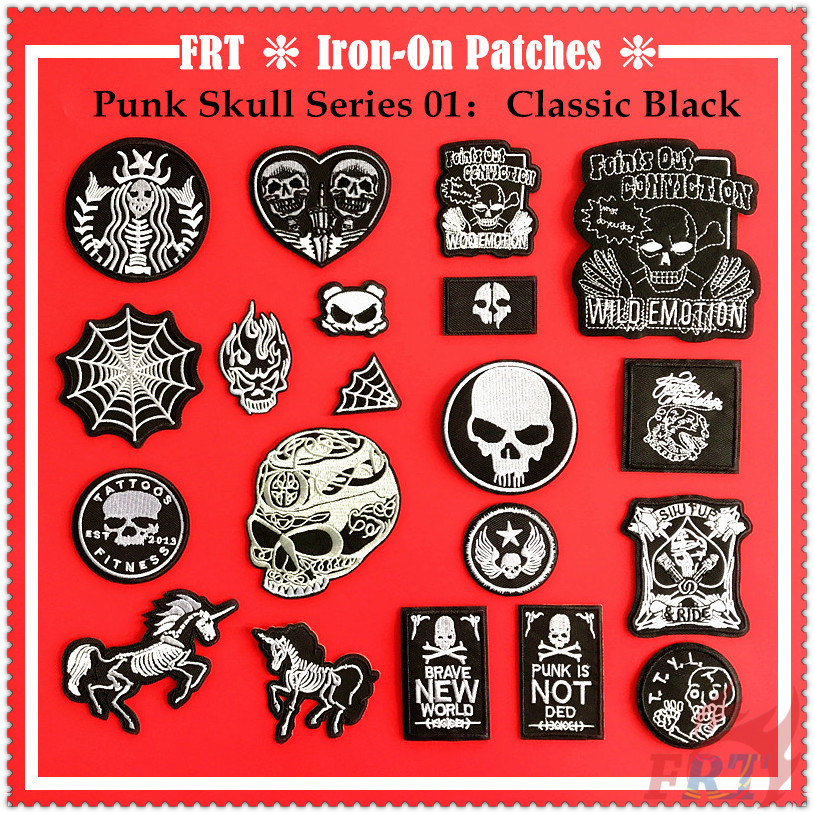 Punk Skull Series 01：Classic Black Iron-on Patch 1Pc Skeleton Diy ...