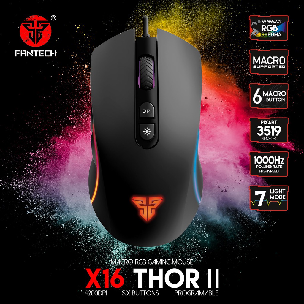 FANTECH X9 THOR MACRO RGB 4800DPI 7 BUTTONS GAMING MOUSE / X16 THOR II ...