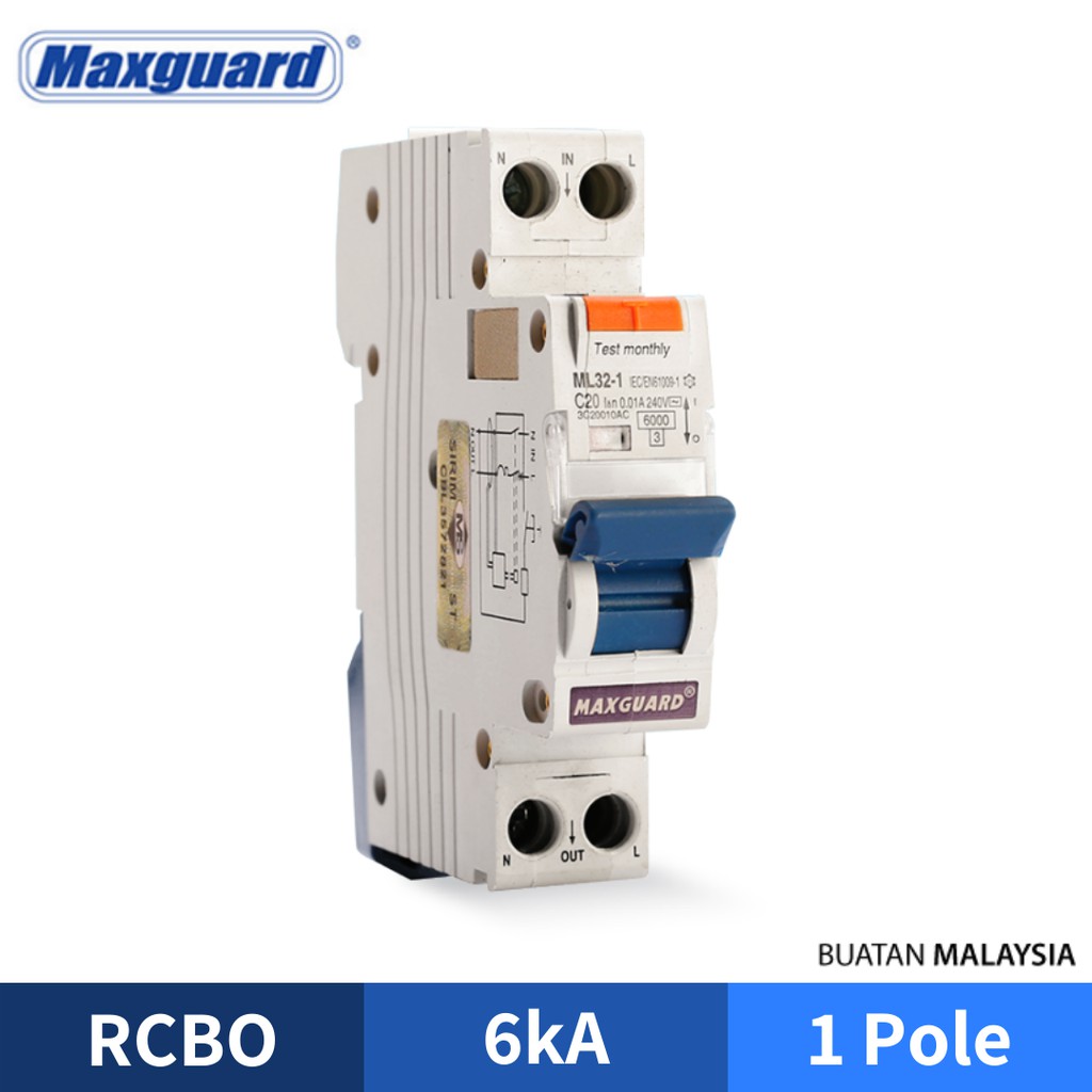 MAXGUARD 6kA RCBO ELCB RCCB Type A 10mA/30mA (6A/10A/16A/20A/25A/32A ...
