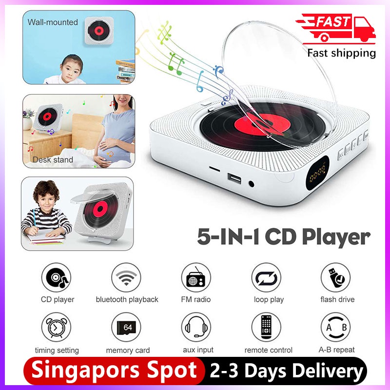 CD Player Bluetooth Speaker Stereo LED Screen Wall Mountable Portable ...
