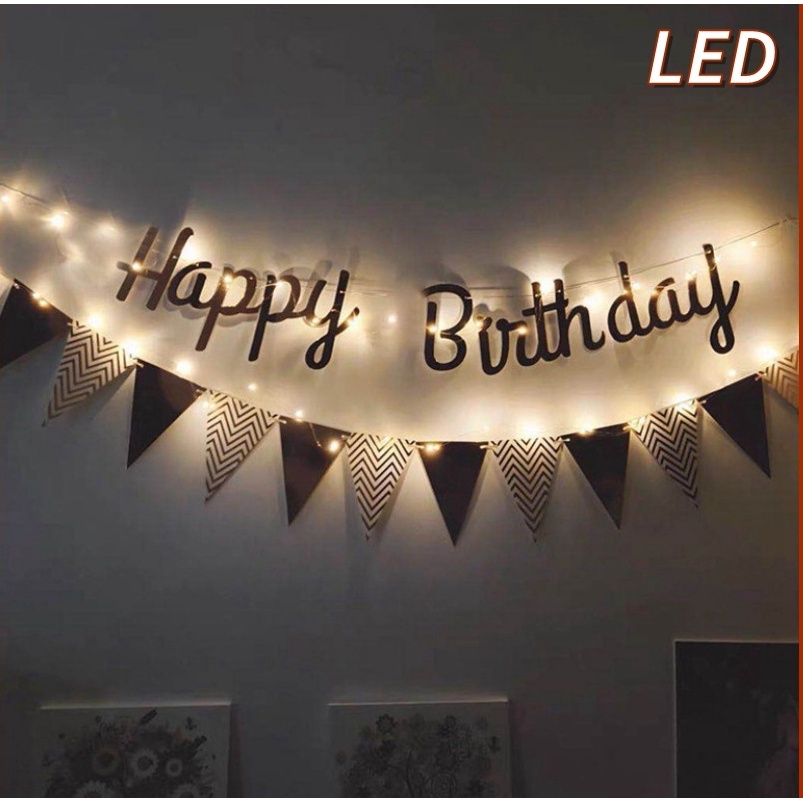 LED Light String Happy Birthday Banner Set Party Flag Banner Decoration ...