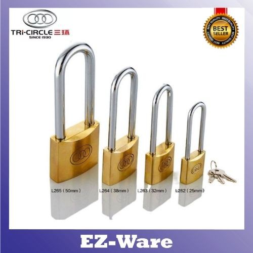 Tri Circle Long Shackle Brass Padlock 25mm/32mm/38mm/50mm Heavy Duty ...