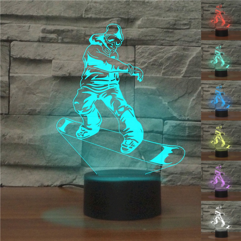 Snowboard Skiing Night Light 7 Colors Gradient Geek Gift USB LED Table ...