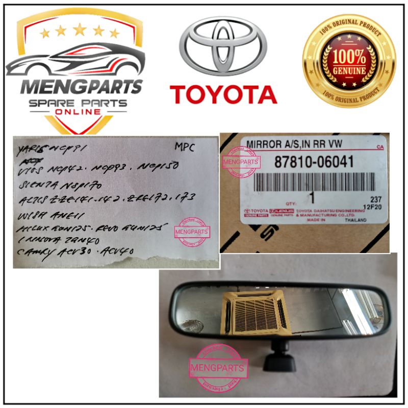 % TOYOTA INNER MIRROR / ROOM MIRROR BACK VIEW / CERMIN BELAKANG 87810-06041 VIOS ALTIS HILUX ...