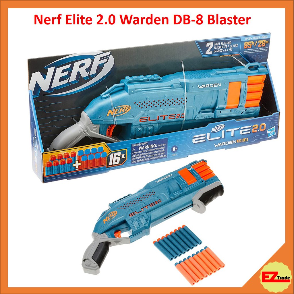 NERF Elite 2.0 Warden DB-8 Blaster, 16 Official Nerf Darts, Blast 2 ...