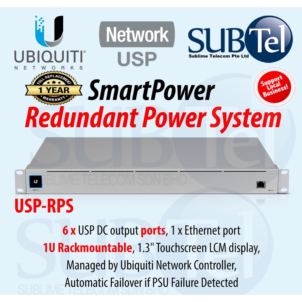 USP-RPS Ubiquiti SmartPower Redundant Power System 1U Rackmount UBNT ...