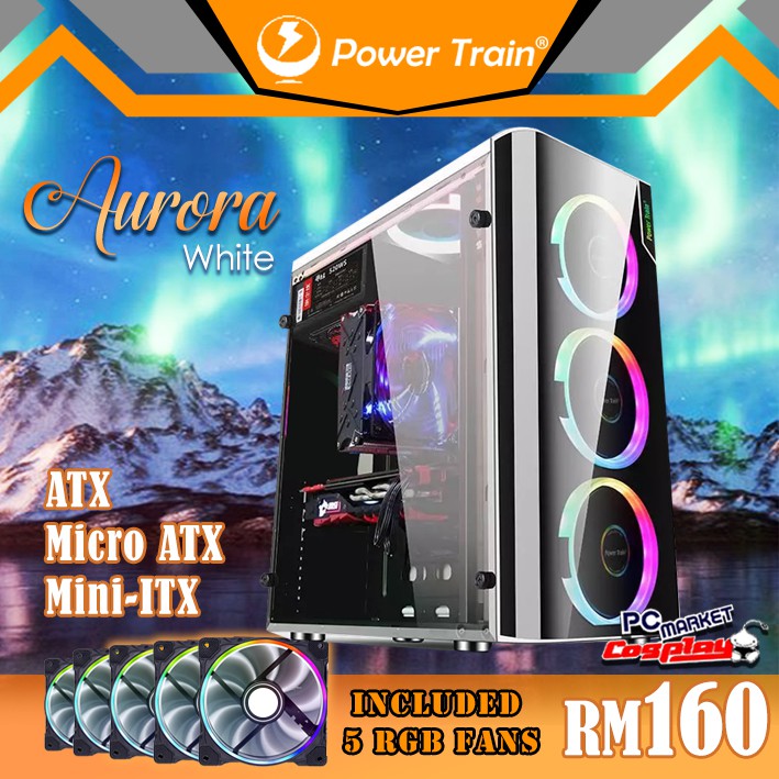 PowerTrain USB 3.0 Port Gaming RGB Computer Desktop Casing PC ATX M-ATX ...