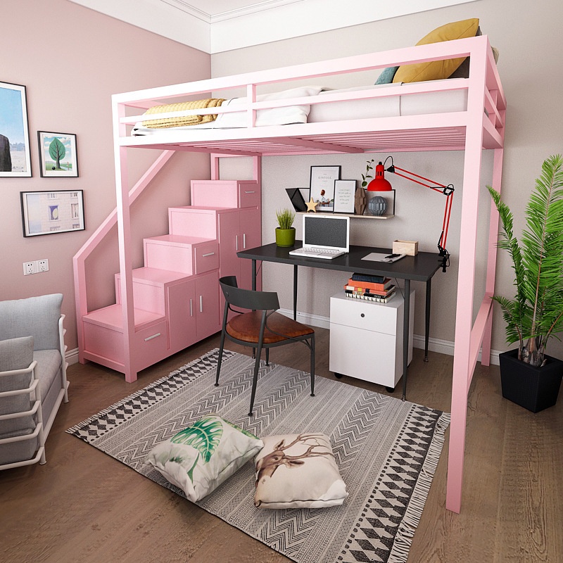 Loft Bed Iron Bed Nordic Double Bed Small Apartment Bunk Bed Double ...