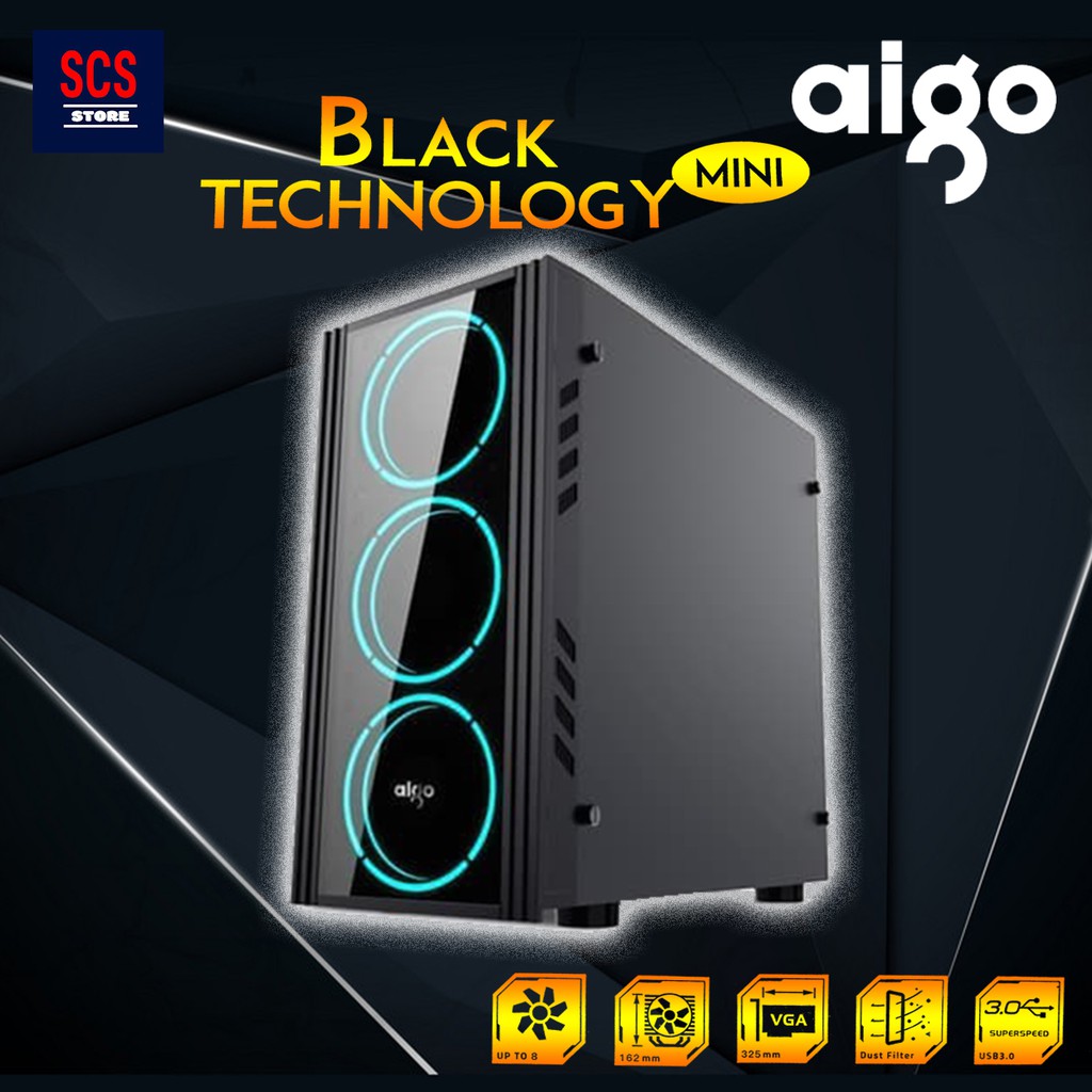 AIGO Black Tech Mini M-ATX 3 RGB Fan GAMING CASING [Front Panel ...