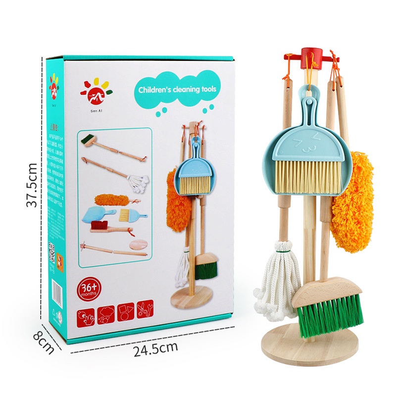 Childrens Wooden Pretend Cleaning Broom Duster toy Pretend Mop Toy Kids ...