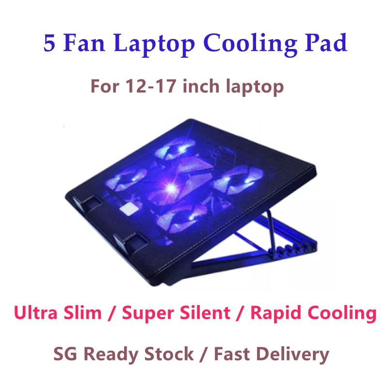 Strong 5-Fans 2 USB Laptop Cooler Cooling Pad LED Notebook Cooler ...