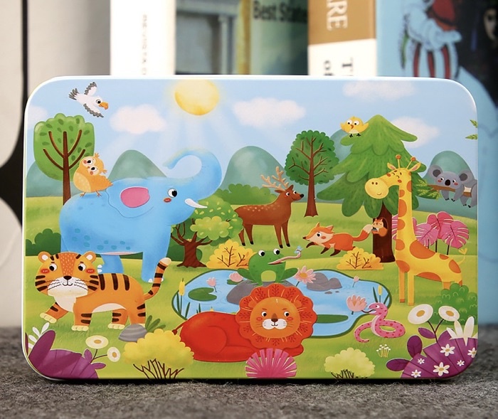 Puzzle kindergarten gift 100 pieces iron box wooden puzzle toy children ...