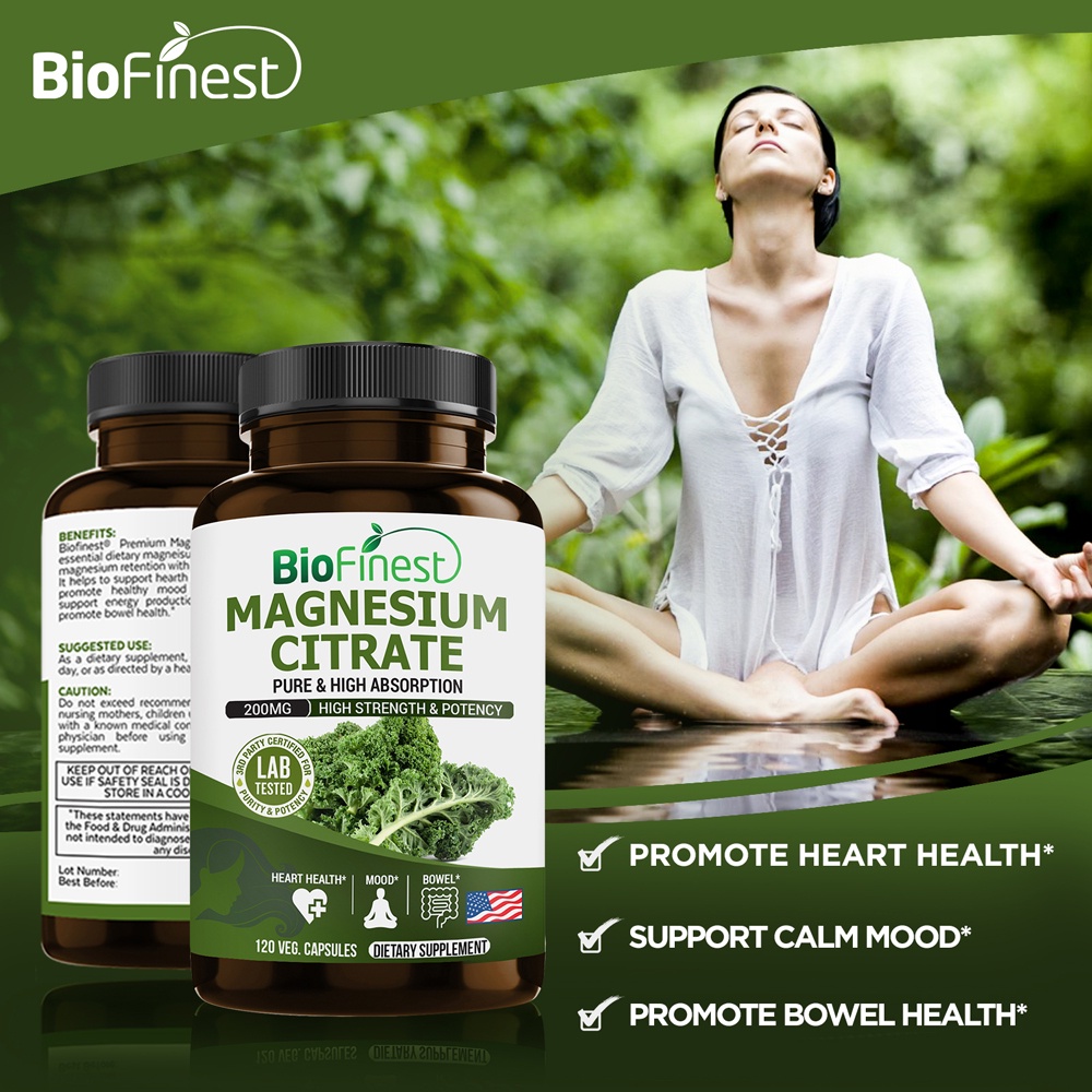 Biofinest Magnesium Citrate 200mg Supplement - High Absorption Heart ...