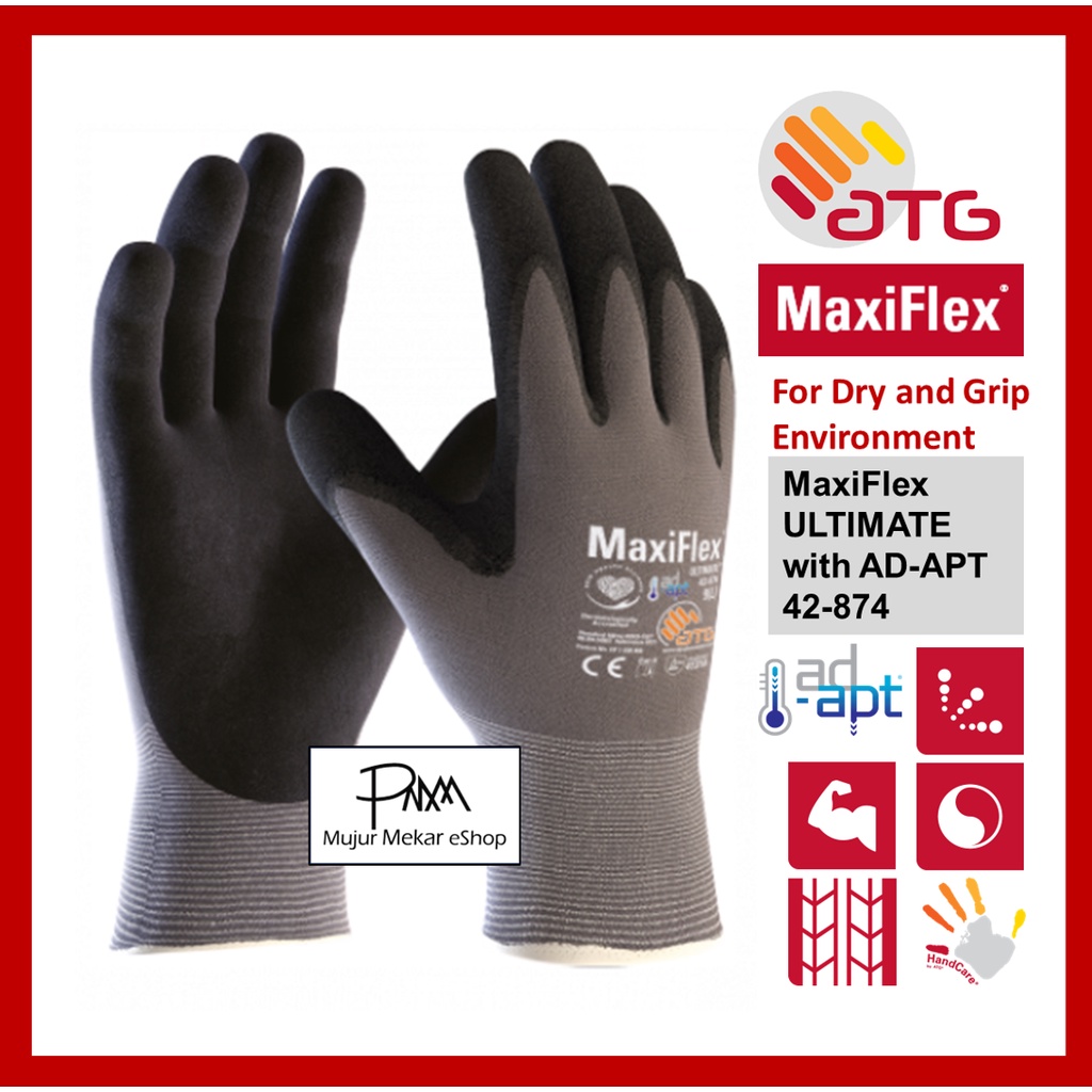ATG MaxiFlex Ultimate 42-874 Safety Gloves with AD-APT- breathable gloves for electrician ...