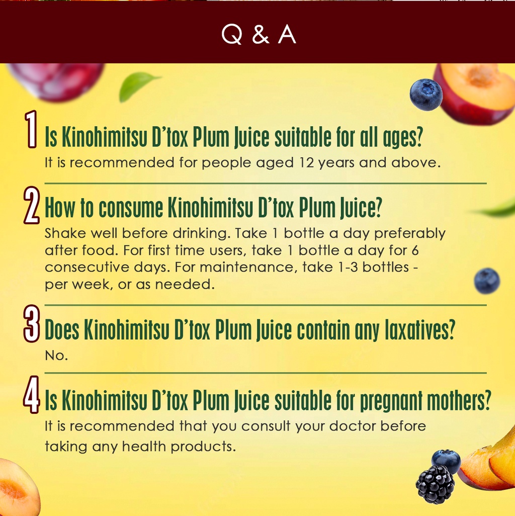 Kinohimitsu D'Tox Plum Juice 30ml - Digestive Health Support, Sliming ...