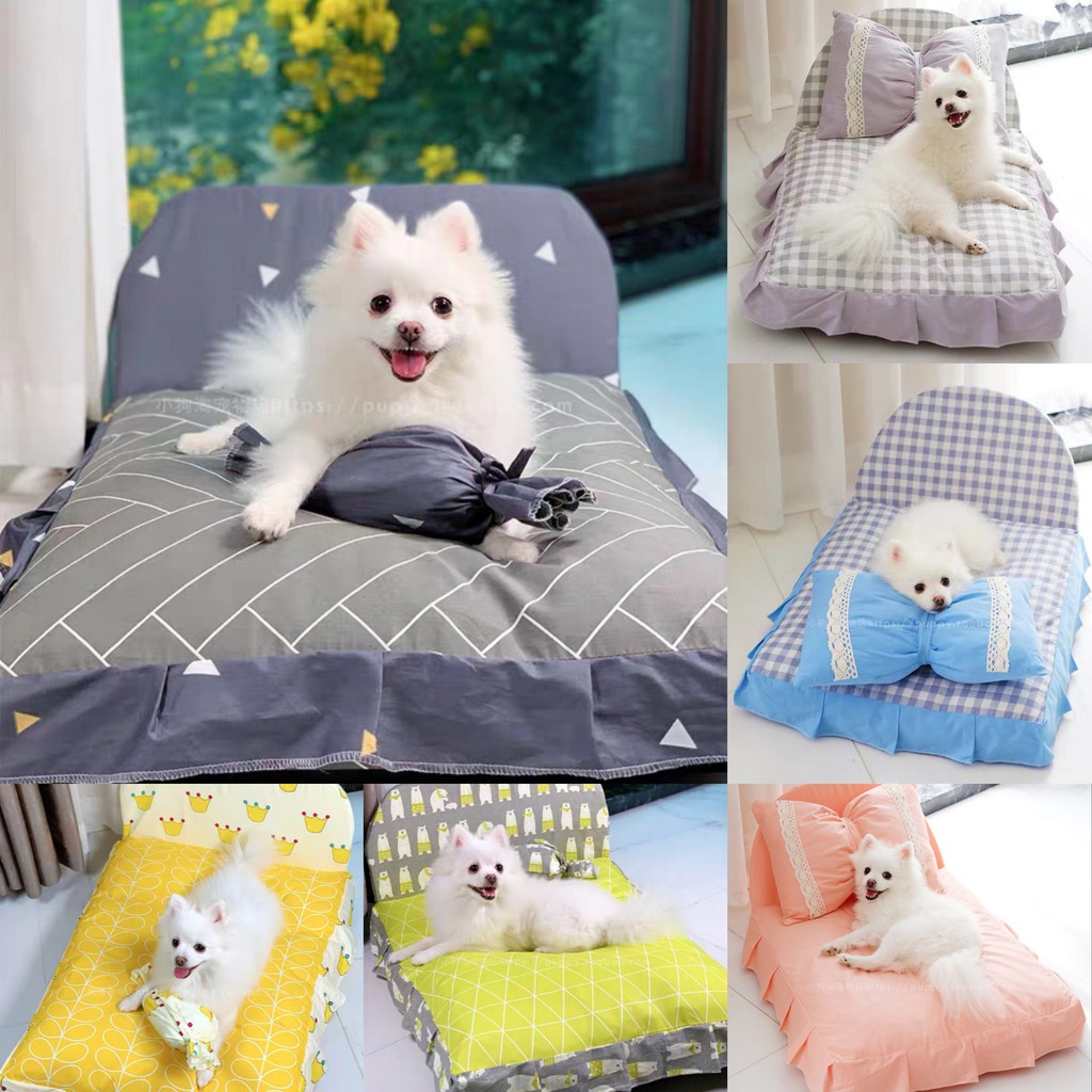 Non-Slip Cute Dog Bed With Pillow Pet Sofa Dog Beds Breathable Cotton ...