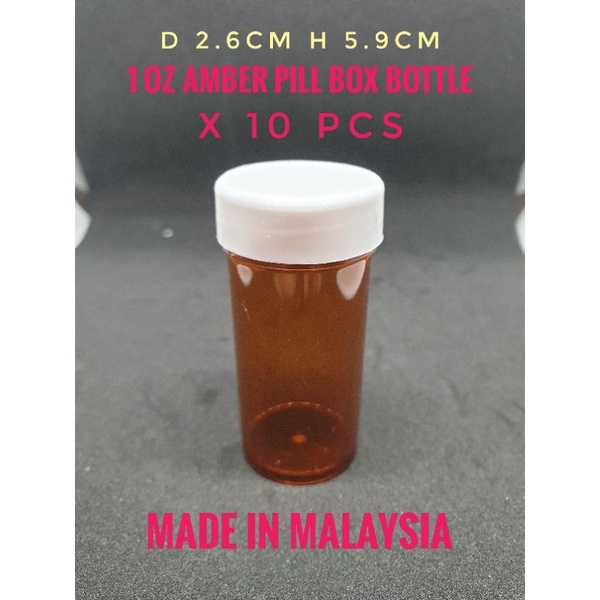 1oz × 10pcs Transparent/ Amber Pill Box Tablet Vial / Plastic With Lid ...