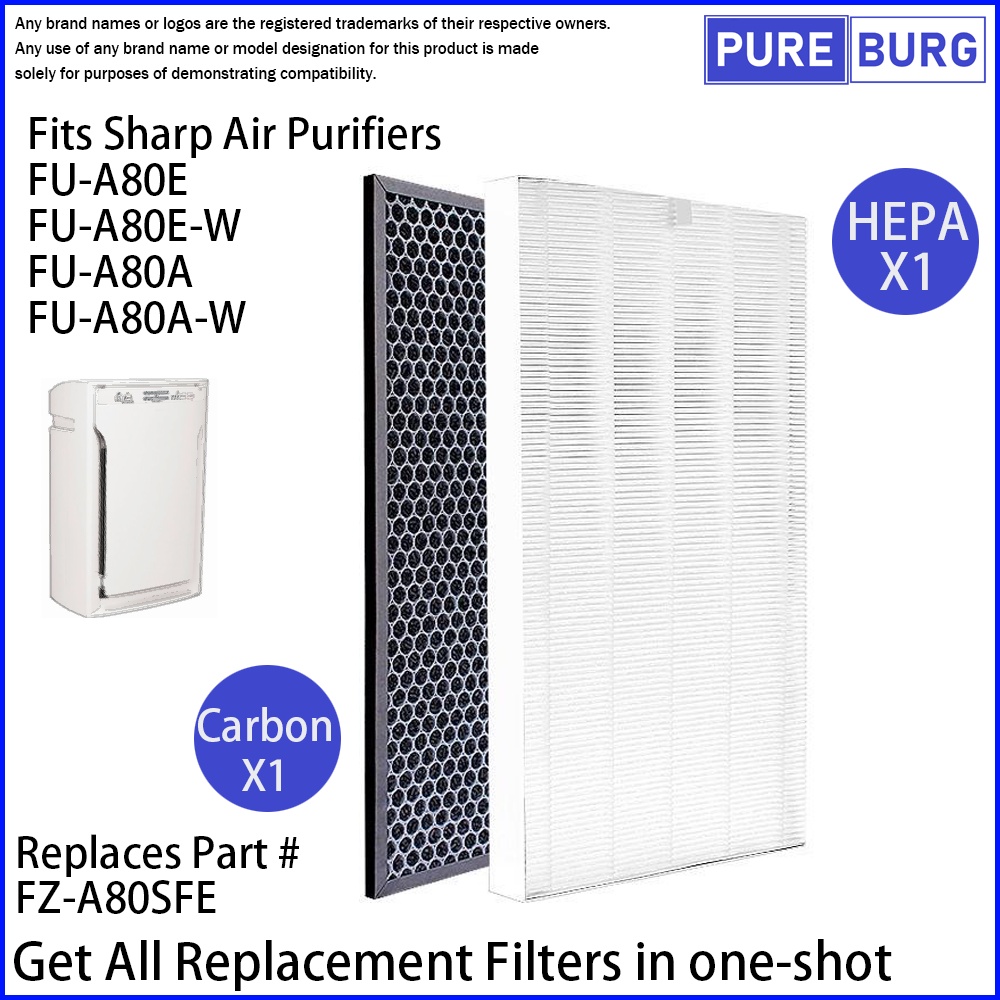 Fits Sharp FU-A80E-W FU-A80A-W Air Purifiers Replacement HEPA ...