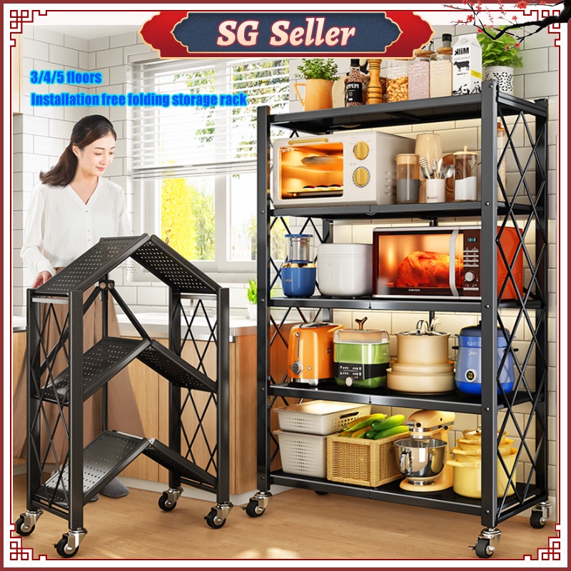 【READY STOCK】Folding storage rack installation free movable storage ...