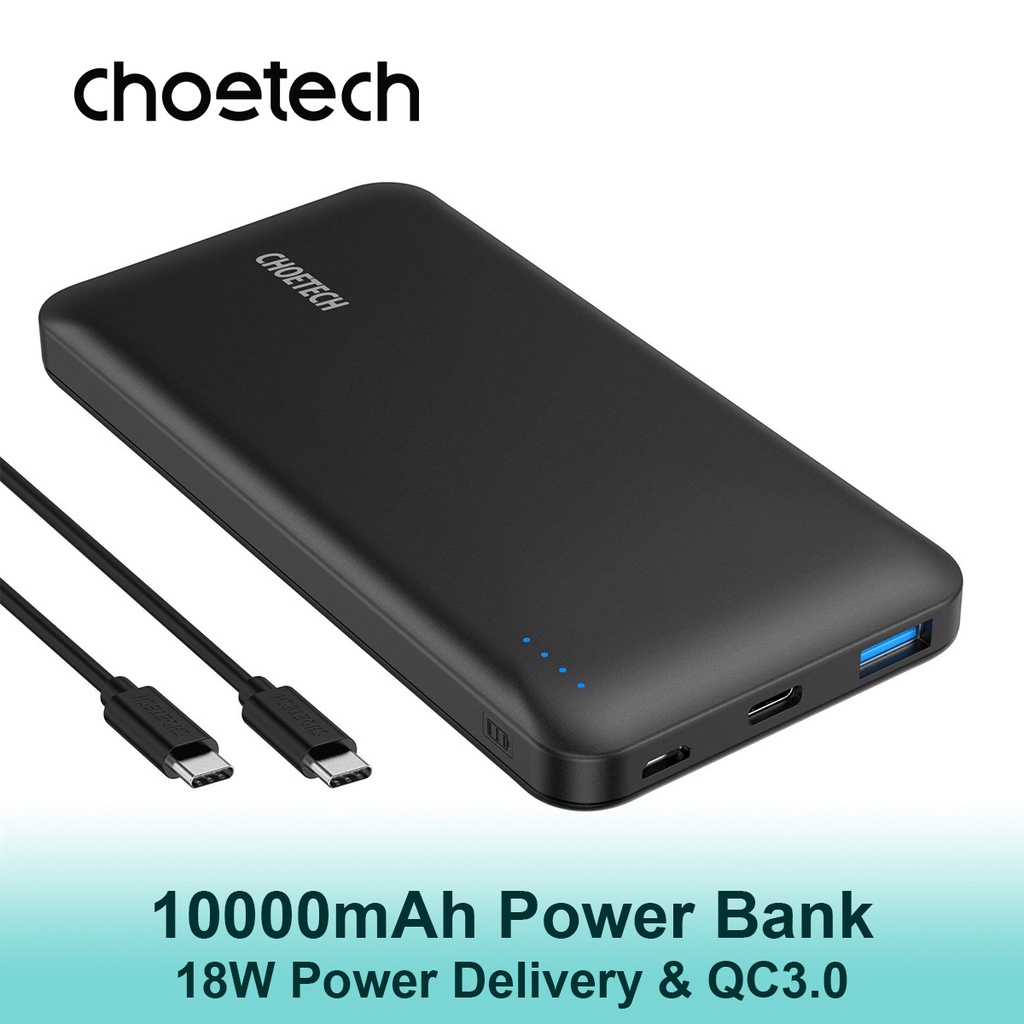 CHOETECH 10000mAh USB-C Quick Charge 3.0 Power Bank With 18W Power ...