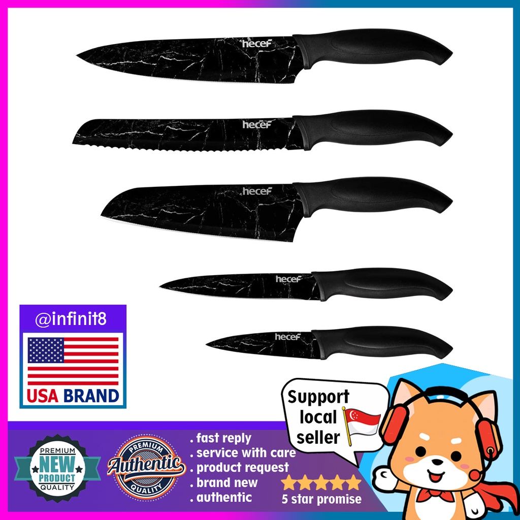 [sg stock] hecef Marble Pattern Kitchen Knife Set 5, Stainless Steel ...