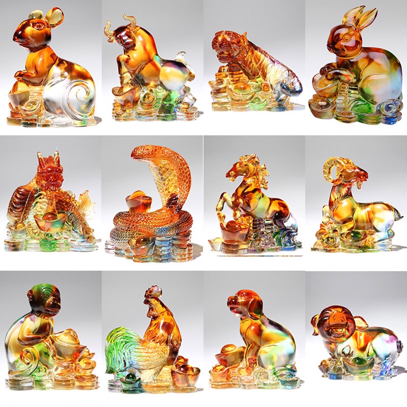 Gu Fa Liu Li 12 Zodiac Animals on Mountain of Ingot Coins Fengshui ...