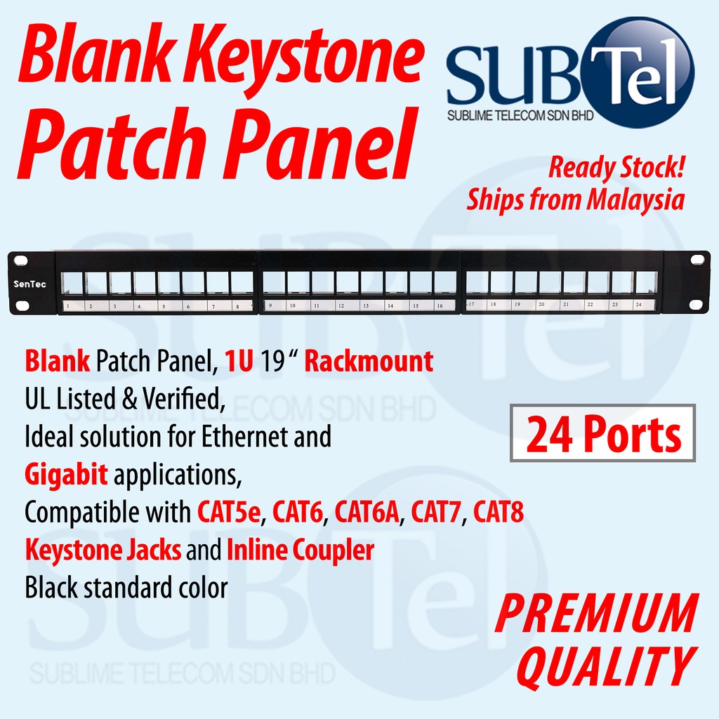 24-Port Blank Shielded Keystone Jack Patch Panel RJ45 19" 1U Rackmount ...