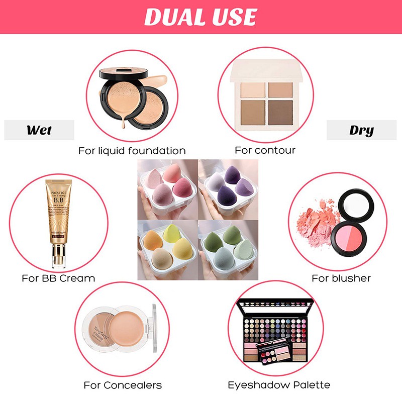 【SG】4Pcs Makeup Blender Sponge With Box Cosmetic Puff Makeup Sponge ...