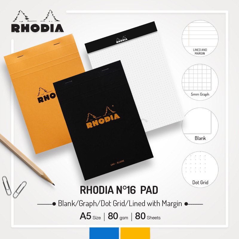 Rhodia Pad Notepad Notebook N 16 - A5 - Graph/Lined and Margin/Blank ...