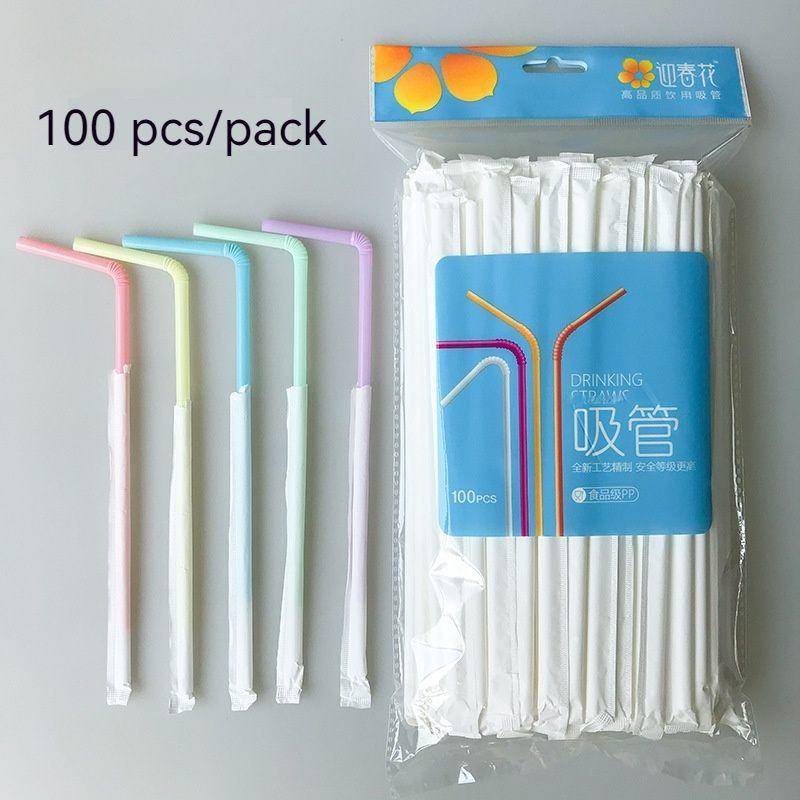 100pcs Individually packaged straws Disposable straws Bendable straws ...