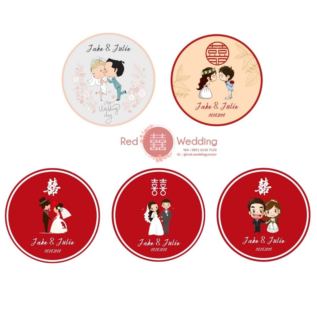 MERAH [D1-D6] Custom Red Wedding Sangjit Shuang Xi Sticker Custom Name ...