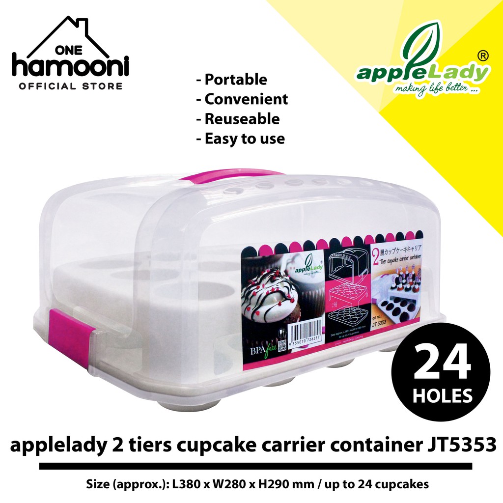 Applelady 2 Tiers Cupcake Carrier Container 24 holes / Plastic Muffin ...