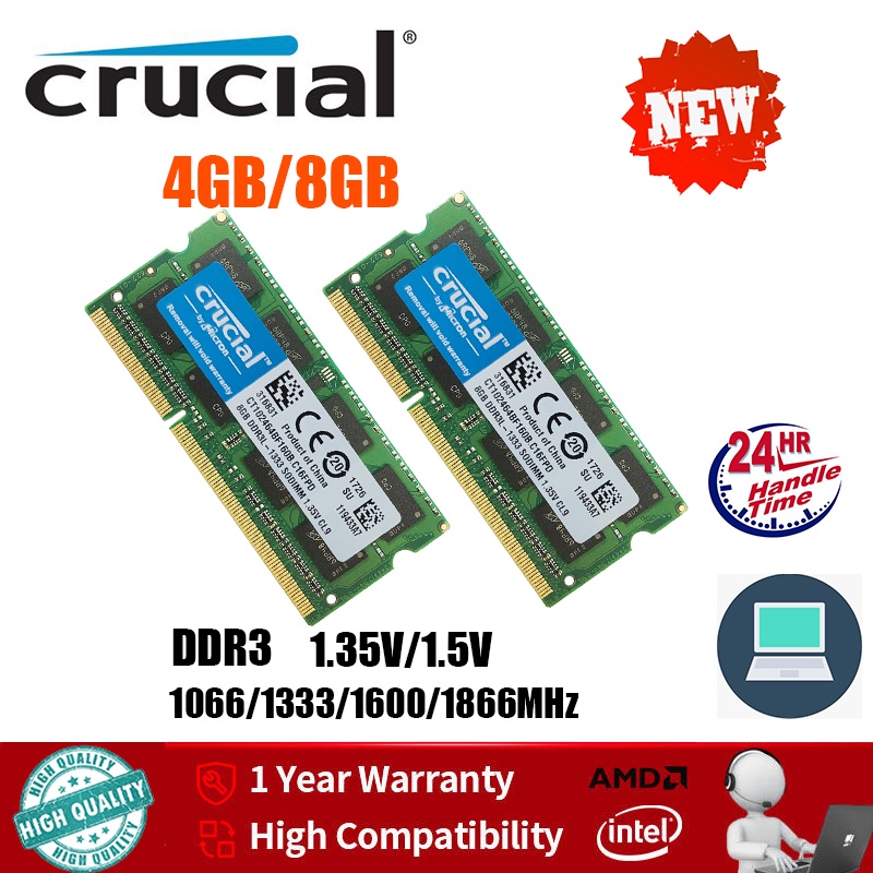 【Fast Shipping】Crucial 4GB/8GB DDR3/DDR3L Notebook Memory RAM SODIMM 1066/1333/1666/1866MHz ...