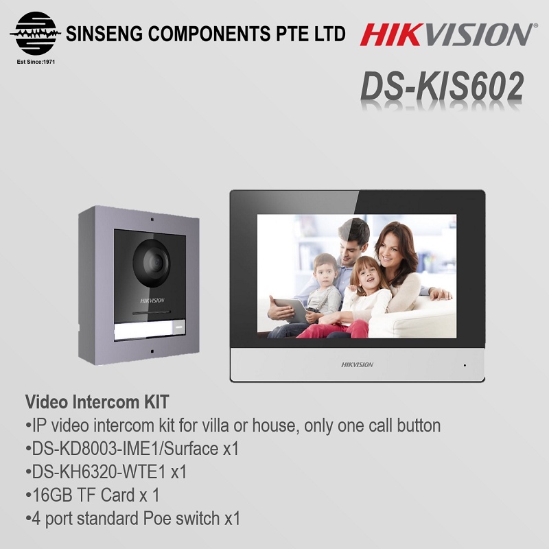 Hikvision IP Video Intercom Kit Set + 4 Port PoE Switch + 16GB TF Card ...