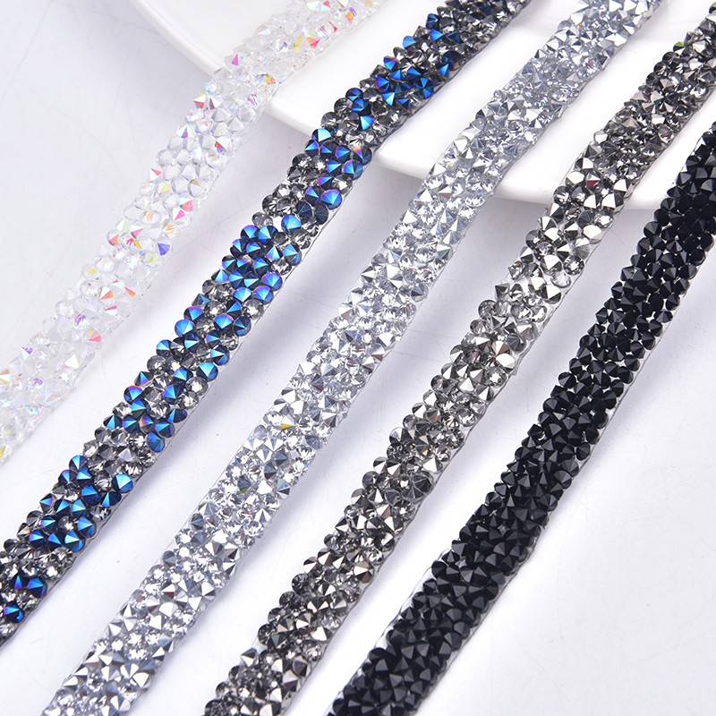 1yard Glass Crystal Rhinestone Trim Hotfix Strass Chain Iron On Banding ...