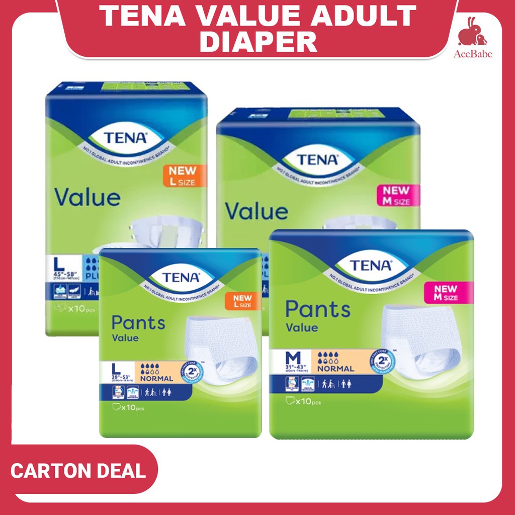 [Carton Sale]TENA Value Unisex Adult Diapers Tape Pants M/L/XL size | Shopee Singapore