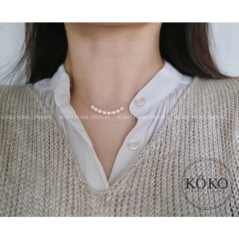 4mm light cream golden akoya pearl smile necklace, pendant necklace ...