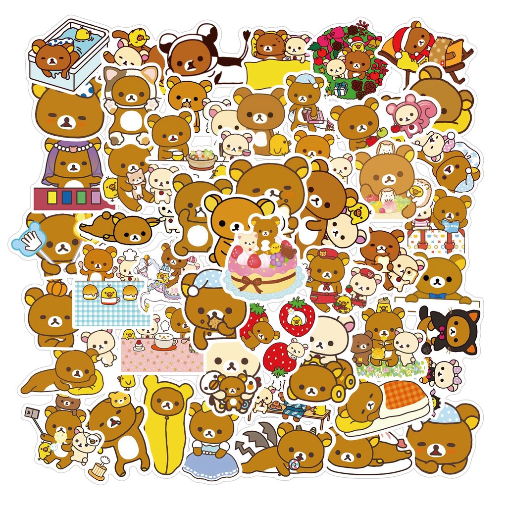 50 Pcs Cute Rilakkuma Relax Bear Cartoon Waterproof Pvc Stickers 2