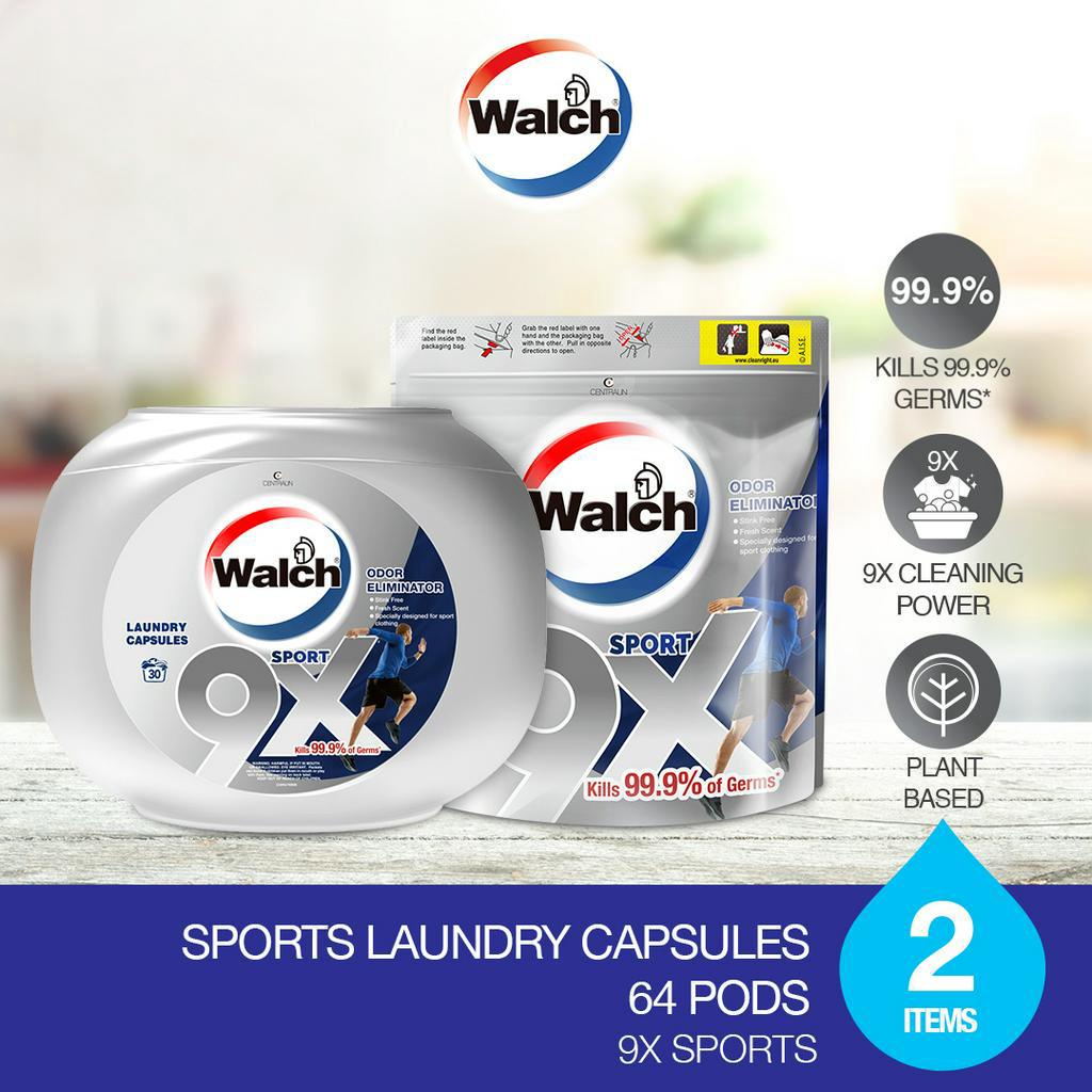 Walch® 9X Sports Laundry Capsules 30 Pods + Refill Pack 34 Pods ...