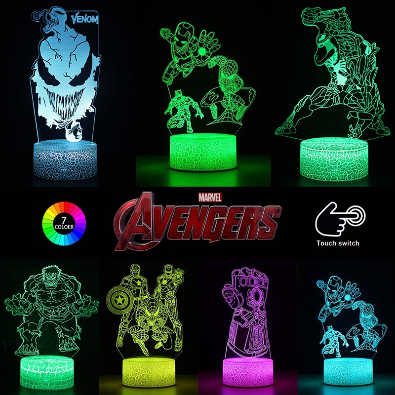 Marvel Spiderman Venom Anime LED Night Light Superhero Hulk Kids ...