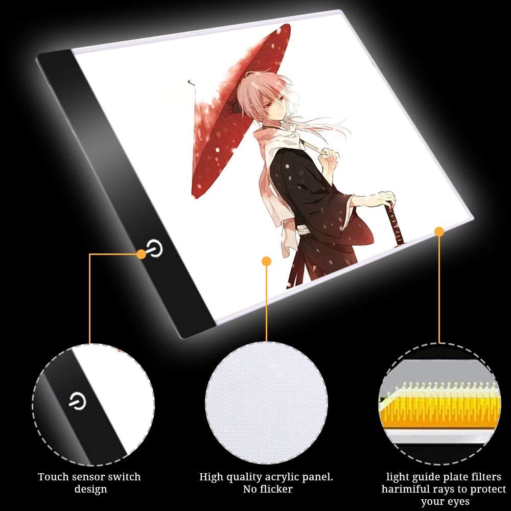 A5 Light Box Drawing Pad, Tracing Table Power by USB Cable with 3 ...