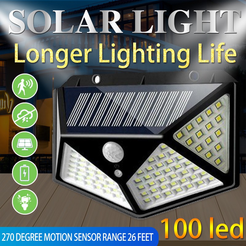 100 LED Solar Light Outdoor Solar Lamp Powered Sunlight 3 Modes PIR ...