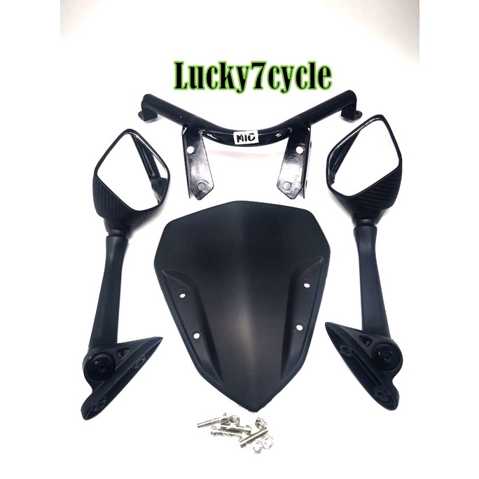 Black VISOR with Side Mirror and Bracket (3in1) for AEROX/MIO/CLICK V1 ...