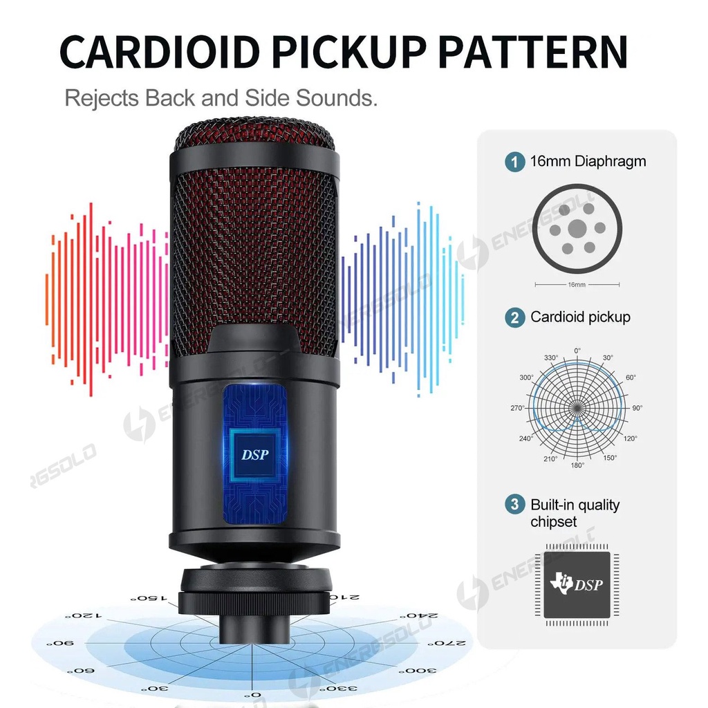 [SG Brand] Energsolo USB Microphone with Boom Arm 192KHz/24Bit ...
