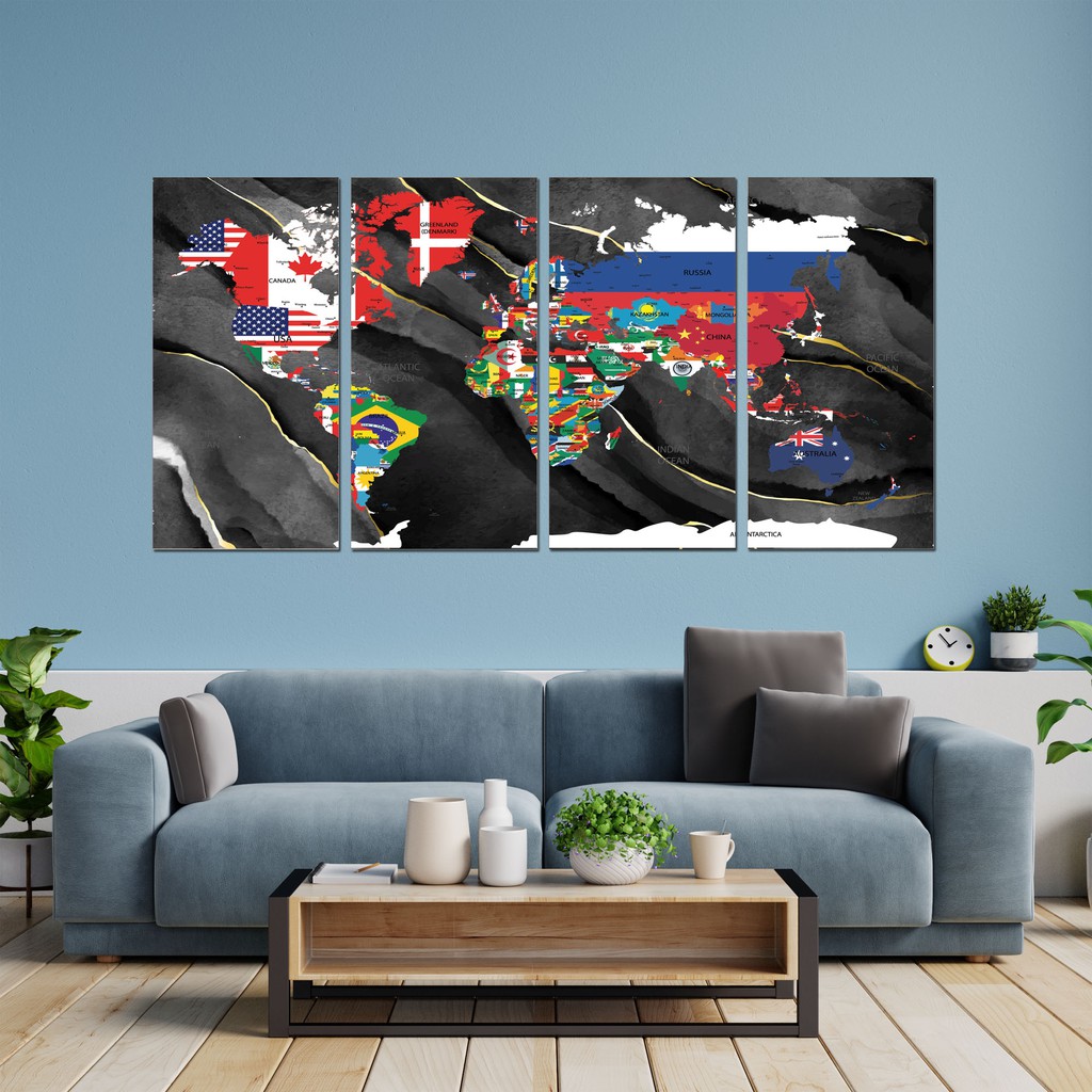 HIASAN DINDING Wall Decoration 60x30cm World Map Series contains 4 pcs ...