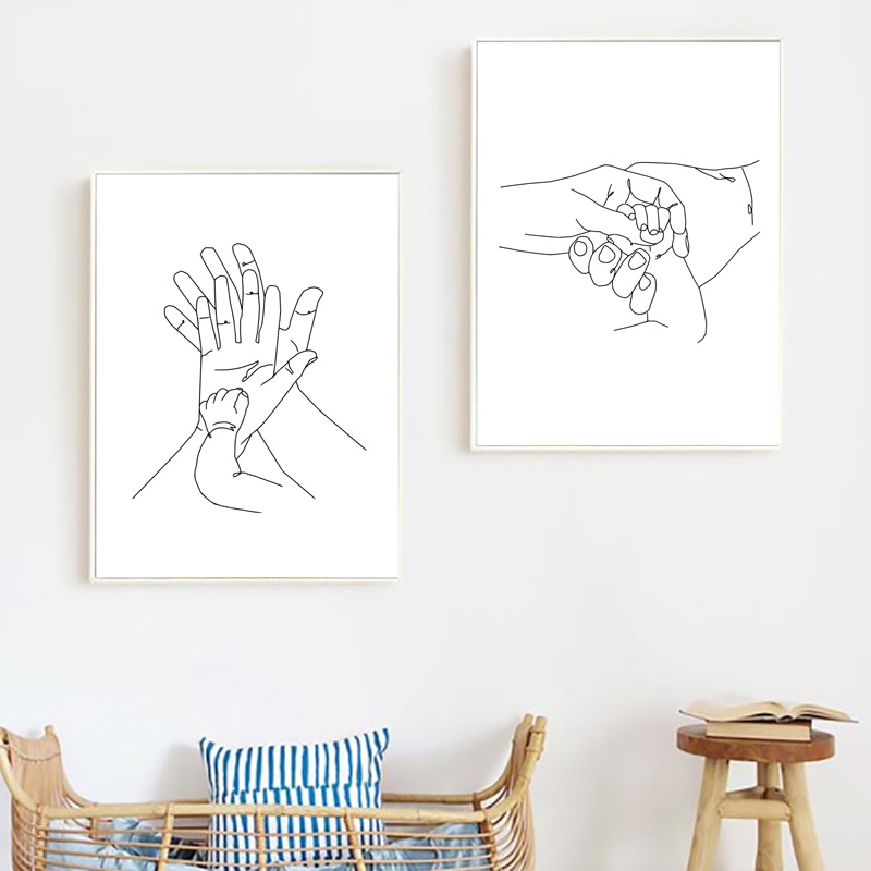 Abstract Hands Line Print Holding Hand Family Couple Baby Single Line ...