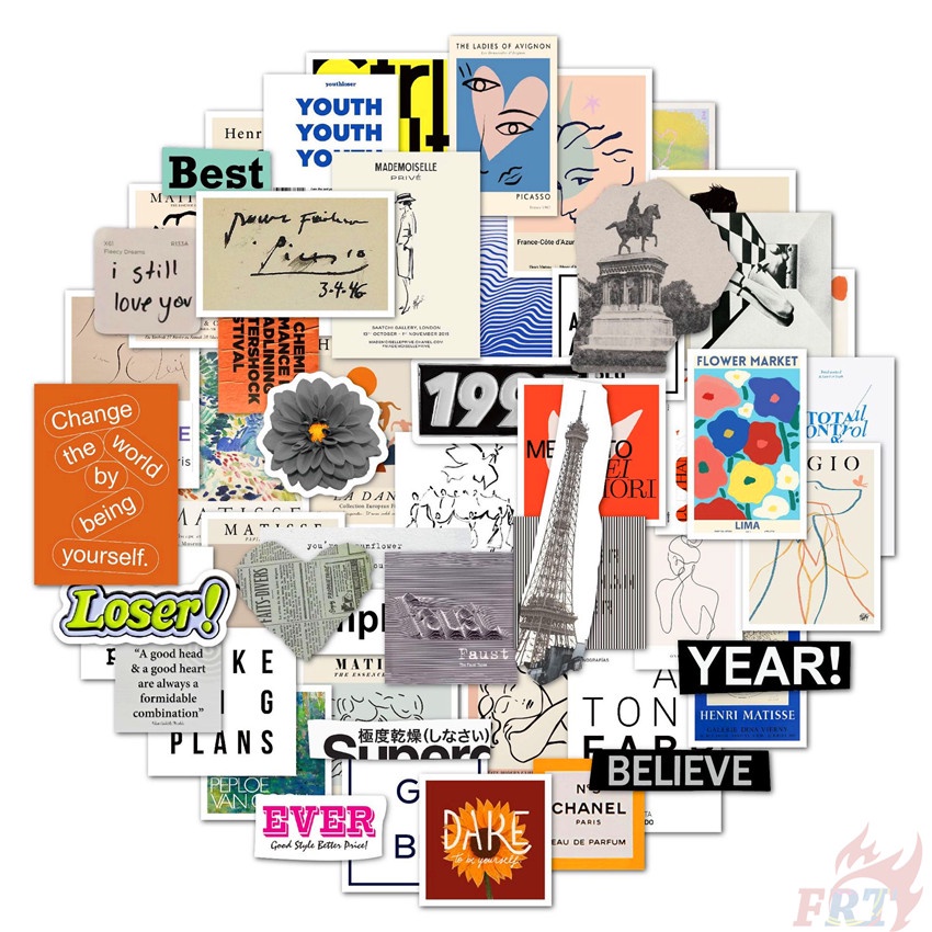 50Pcs/Set French Pop Art Series 01 Stickers DIY Fashion Mixed ...